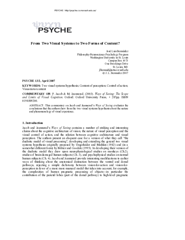 Pdf From Two Visual Systems To Two Forms Of Content 0691
