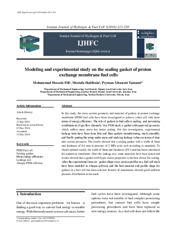 (PDF) Modeling and experimental study on the sealing gasket of proton ...