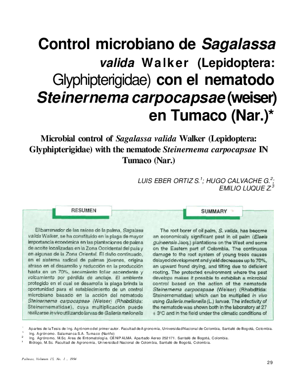 (PDF) Control microbiano de Sagalassa valida Walker (Lepidóptera: Glyphipterigidae) con el ...