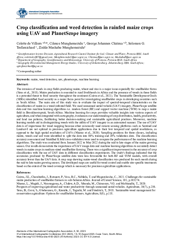 Pdf Crop Classification And Weed Detection In Rainfed Maize Crops Using Uav And Planetscope