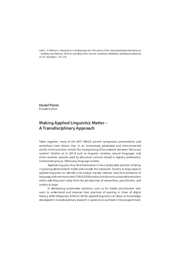 (PDF) Making applied linguistics matter - a transdisciplinary approach