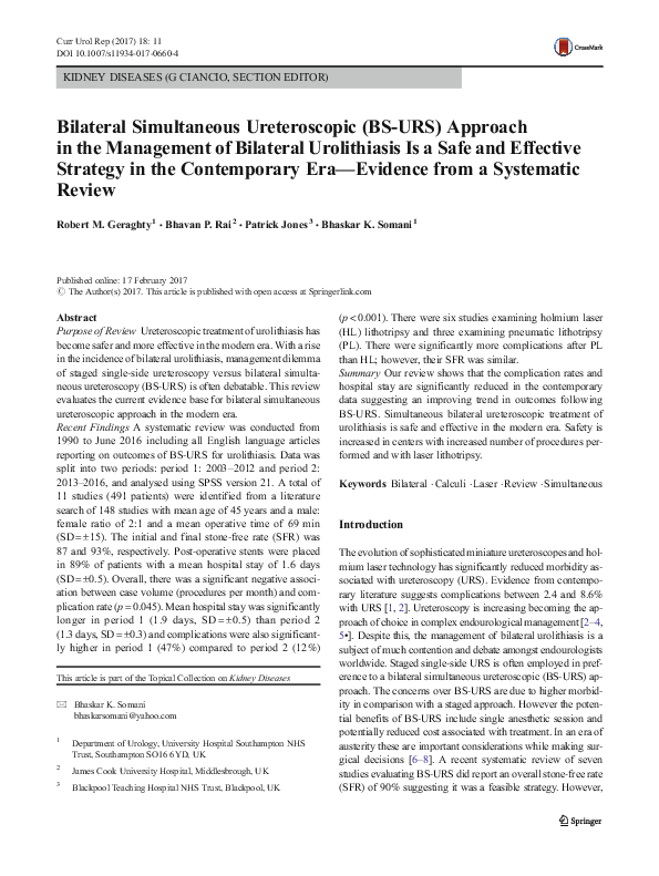 (PDF) Bilateral Simultaneous Ureteroscopic (BS-URS) Approach in the ...