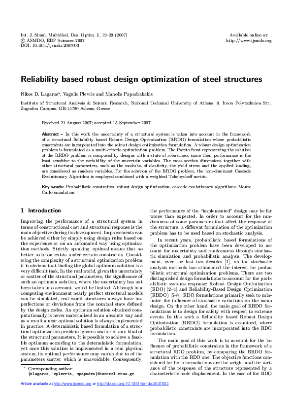 (PDF) Reliability based robust design optimization of steel structures