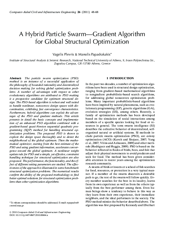 (PDF) A Hybrid Particle Swarm-Gradient Algorithm for Global Structural Optimization