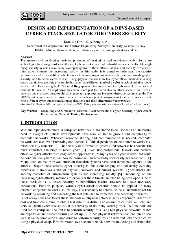 (PDF) Design and Implementation of a DEVS-Based Cyber-Attack Simulator for Cyber Security