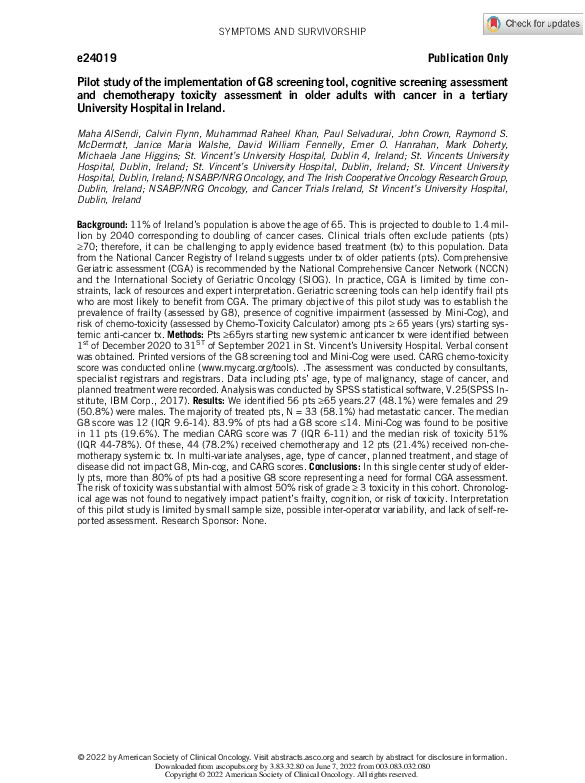 (PDF) Pilot study of the implementation of G8 screening tool, cognitive screening assessment and ...