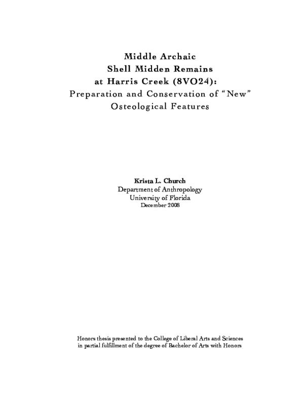 (PDF) Middle Archaic Shell Midden Remains at Harris Creek (8VO24 ...