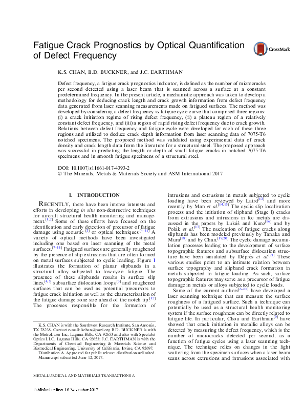 (PDF) Fatigue Crack Prognostics by Optical Quantification of Defect Frequency