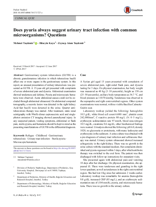 (PDF) Does pyuria always suggest urinary tract infection with common ...