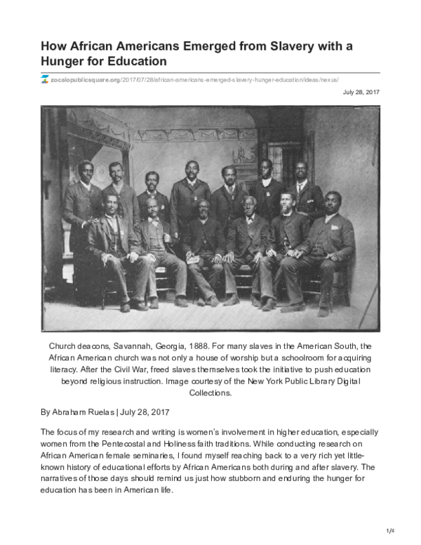 (PDF) How African Americans Emerged from Slavery with a Hunger for ...