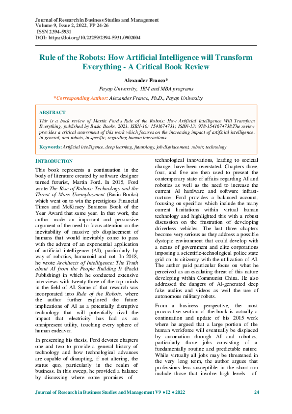 (PDF) Rule of the Robots: How Artificial Intelligence Will Transform ...