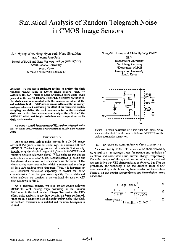 (PDF) Statistical analysis of random telegraph noise in CMOS image sensors