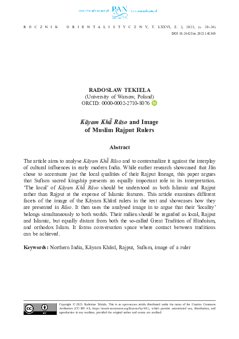 (PDF) Kāyam Khā̃ Rāso and Image of Muslim Rajput Rulers
