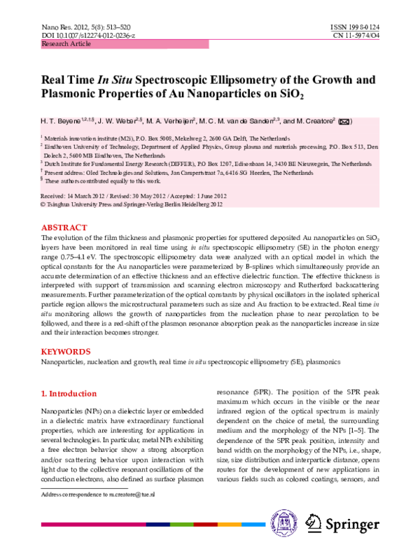(PDF) Real time in situ spectroscopic ellipsometry of the growth and plasmonic properties of au ...