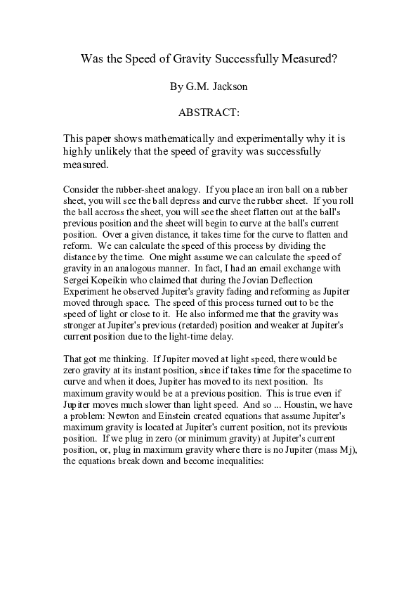 (PDF) Was the Speed of Gravity Successfully Measured?