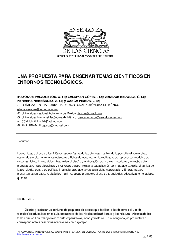 (PDF) Una propuesta para enseñar temas científicos en entornos tecnológicos