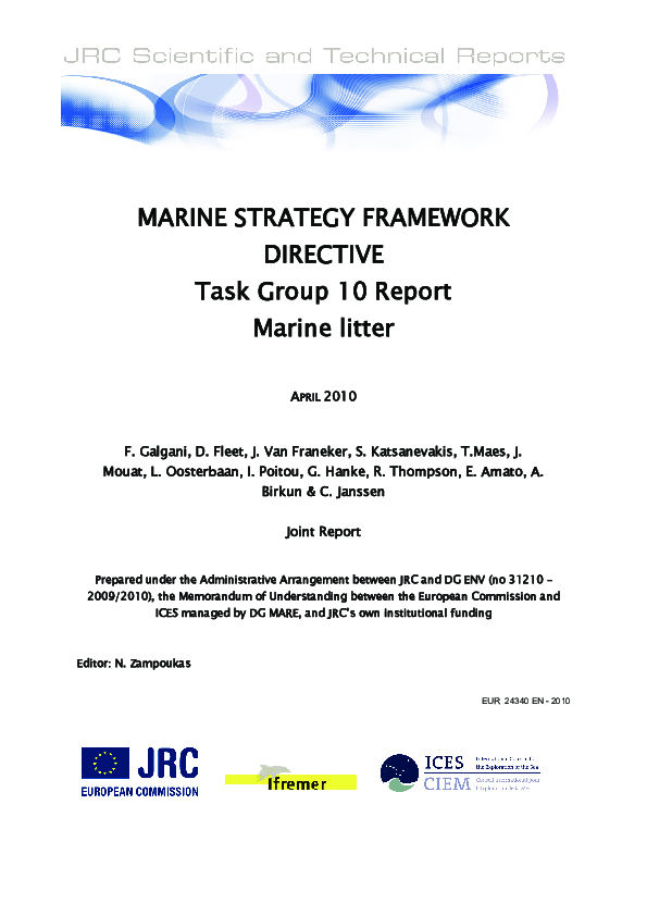 (PDF) Marine Strategy Framework Directive Task Group 10 Report: Marine litter