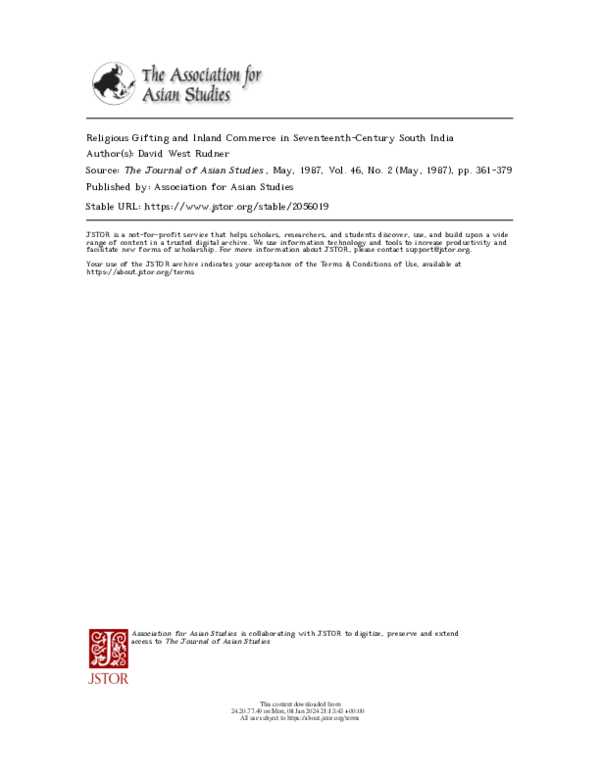 (PDF) Religious Gifting and Inland Commerce in Seventeenth-Century ...