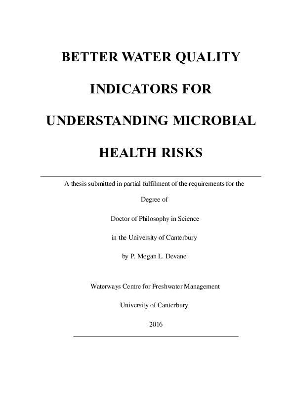 (PDF) New Indicators for Assessing Microbial Water Health Risks