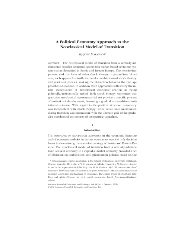 (PDF) A Political Economy Approach to the Neoclassical Model of Transition