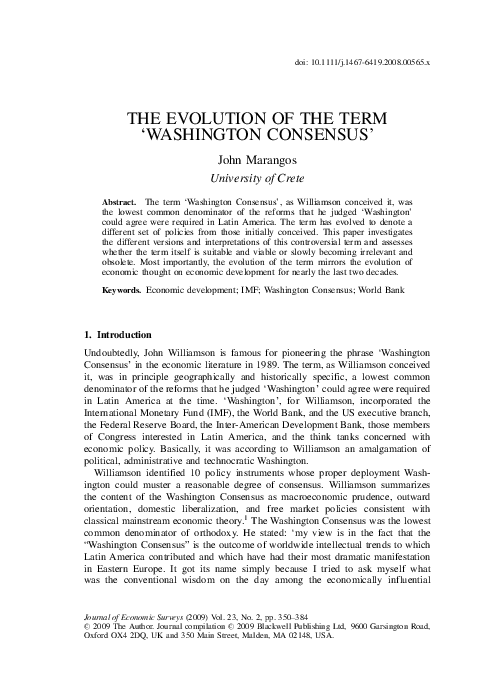 (PDF) The Evolution of the Term ‘Washington Consensus’ | John Marangos - Academia.edu