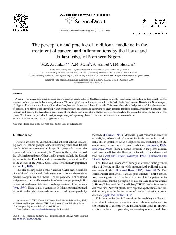 (PDF) The perception and practice of traditional medicine in the treatment of cancers and ...