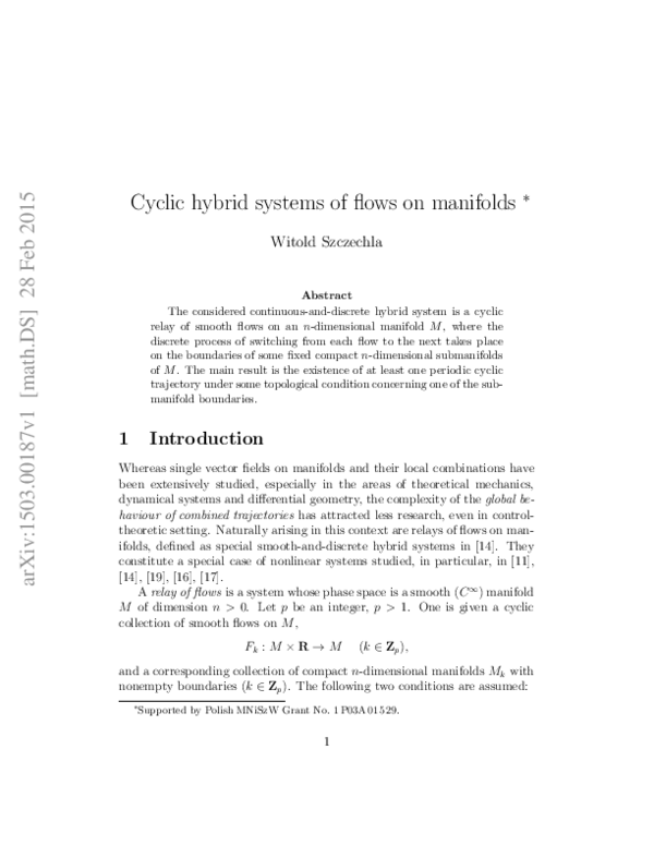 (PDF) Cyclic hybrid systems of flows on manifolds