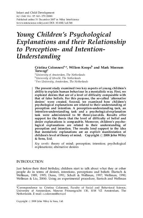 (PDF) Young children's psychological explanations and their relationship to perception- and ...