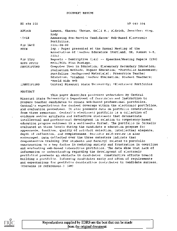 (PDF) Assessing Pre-Service Candidates' Web-Based Electronic Portfolios ...
