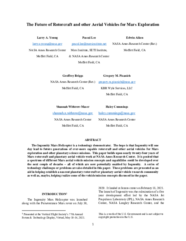 (PDF) The Future of Rotorcraft and other Aerial Vehicles for Mars ...