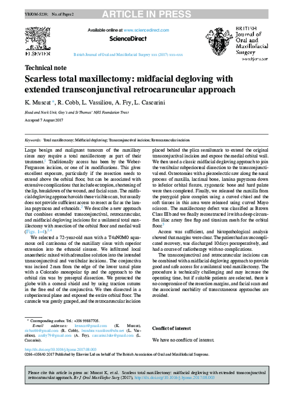 (PDF) Scarless total maxillectomy: midfacial degloving with extended ...
