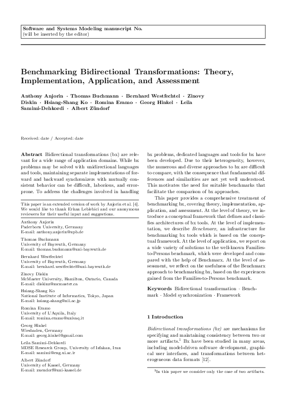 (PDF) Benchmarking bidirectional transformations: theory ...