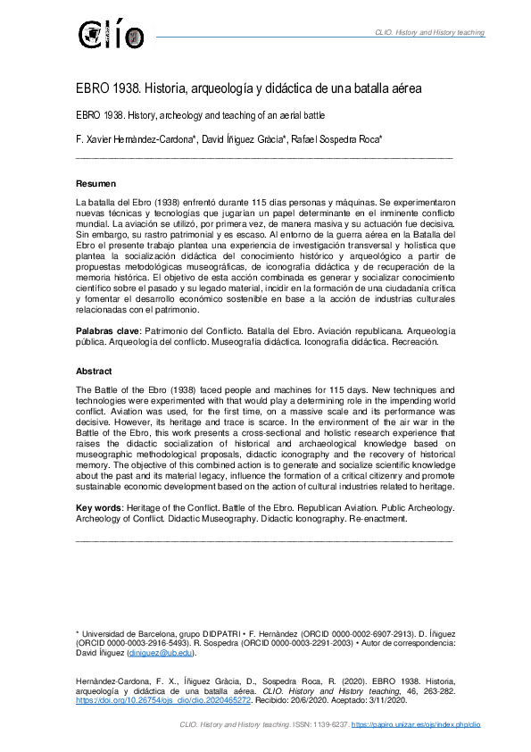 (PDF) EBRO 1938. Historia, arqueología y didáctica de una batalla aérea