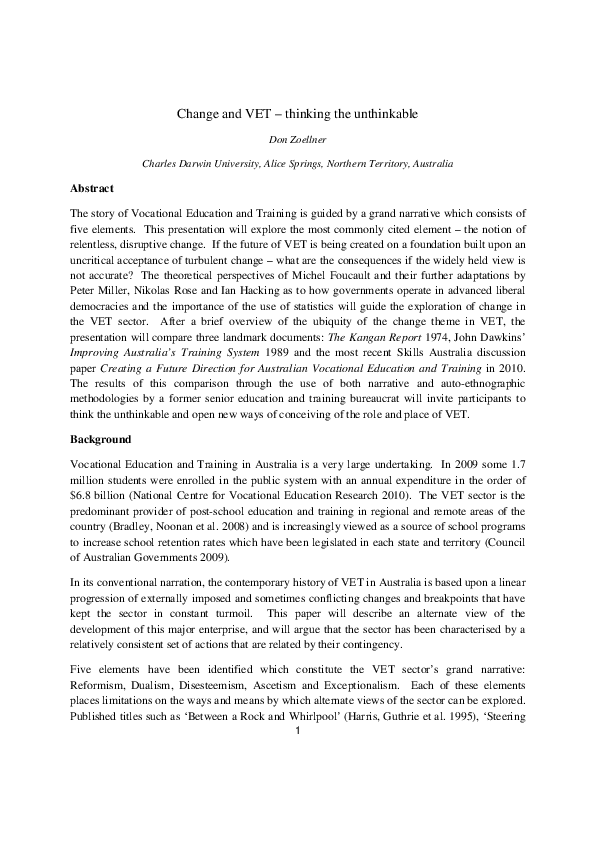 (PDF) Change and VET: thinking the unthinkable