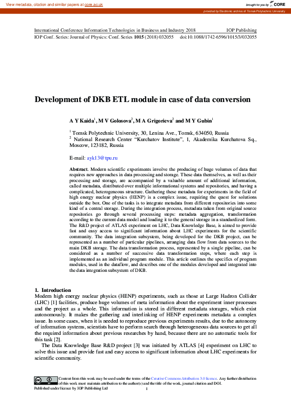 (PDF) Development of DKB ETL module in case of data conversion