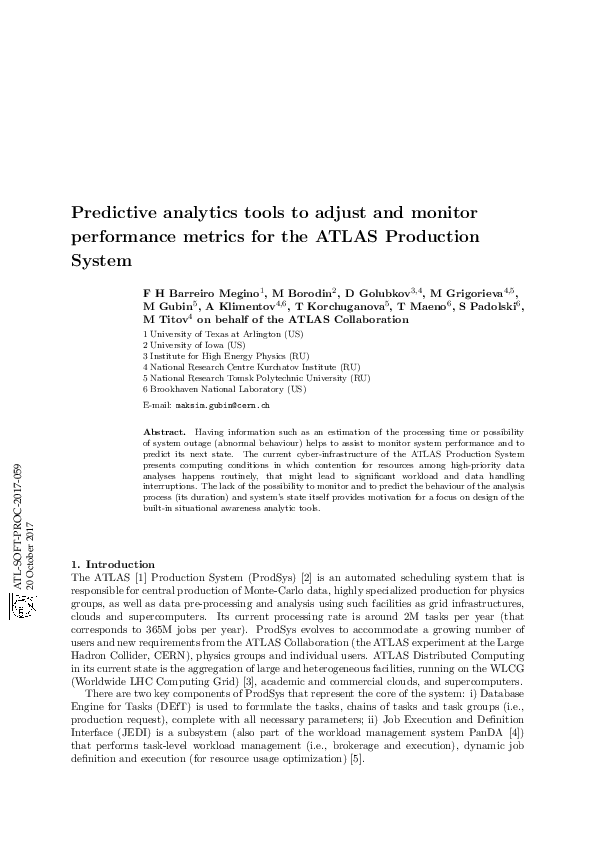 (PDF) Predictive analytics tools to adjust and monitor performance metrics for the ATLAS ...