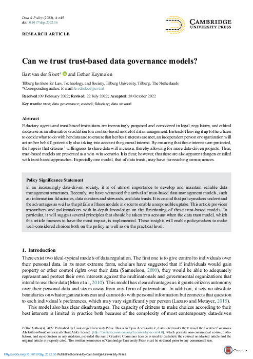 (PDF) Can we trust trust-based data governance models?