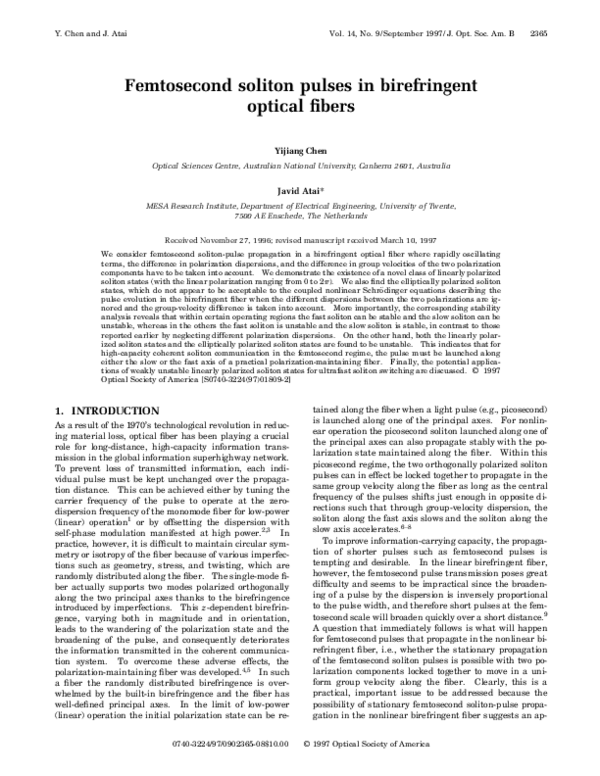 (PDF) Femtosecond soliton pulses in birefringent optical fibers