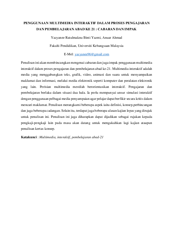 (PDF) PENGGUNAAN MULTIMEDIA INTERAKTIF DALAM PROSES PENGAJARAN DAN PEMBELAJARAN ABAD KE 21 ...