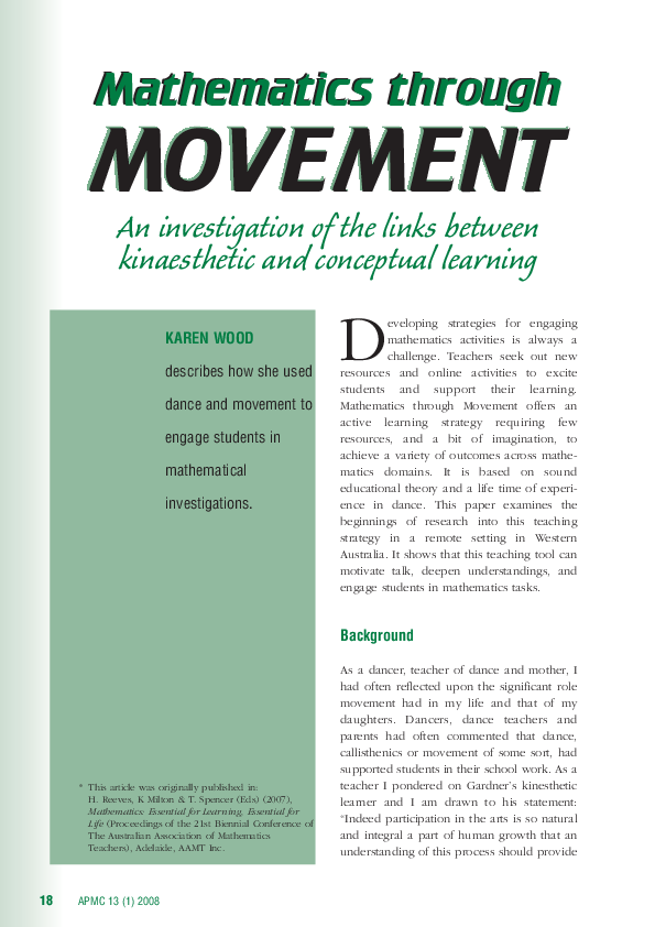 (PDF) Mathematics through Movement: An Investigation of the Links between Kinaesthetic and ...