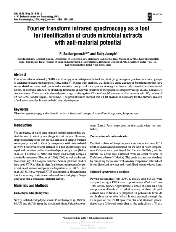 (PDF) Fourier-transform infrared spectroscopy as a tool for the identification of red tide ...
