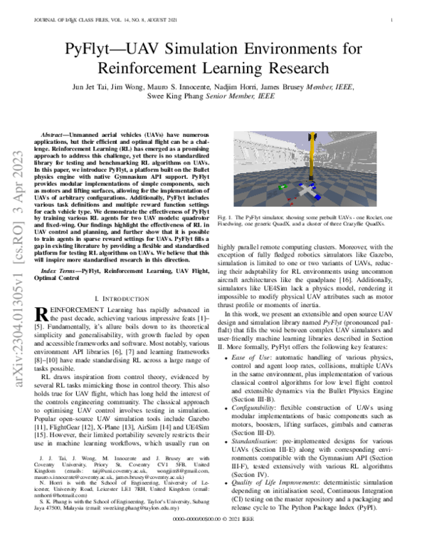 (PDF) PyFlyt -- UAV Simulation Environments for Reinforcement Learning Research