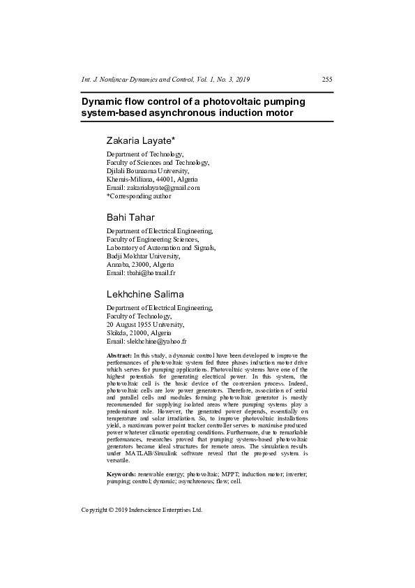 (PDF) Dynamic flow control of a photovoltaic pumping system-based asynchronous induction motor
