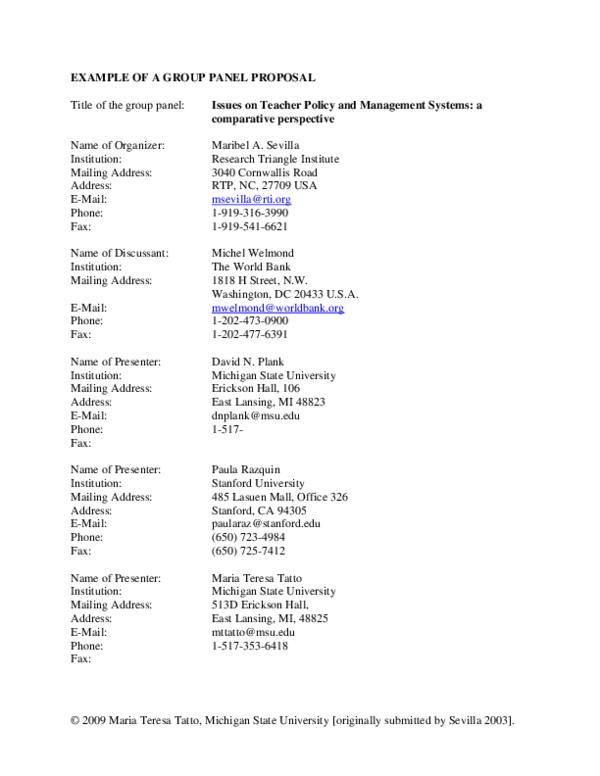 (PDF) EXAMPLE OF A GROUP PANEL PROPOSAL Title of the group panel ...