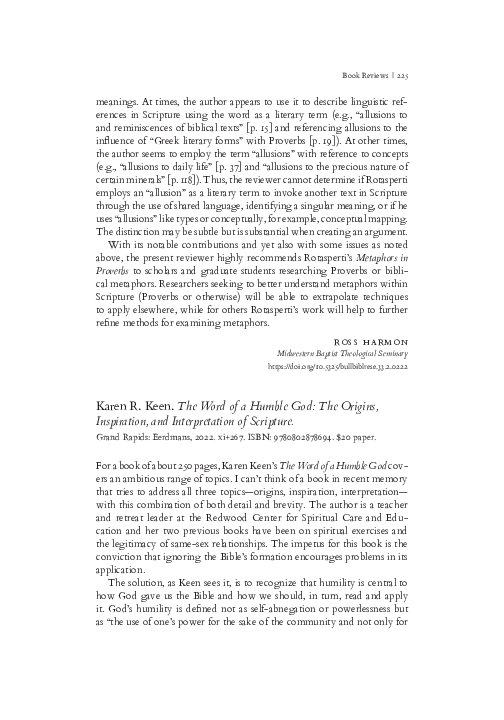 (PDF) Review of Karen R. Keen, The Word of a Humble God: The Origins ...