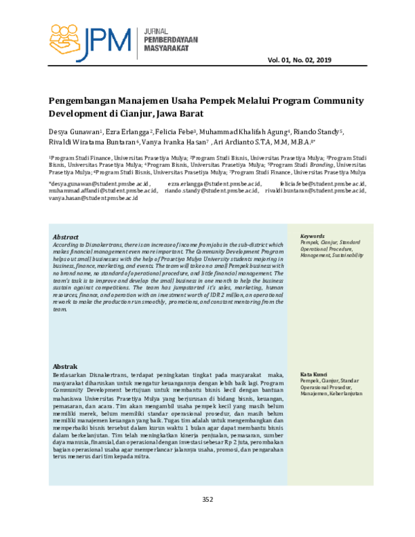 (PDF) Pengembangan Manajemen Usaha Pempek Melalui Program Community Development di Cianjur, Jawa ...