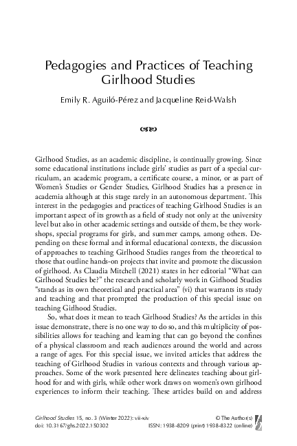 (PDF) Pedagogies and Practices of Teaching Girlhood Studies | Emily ...