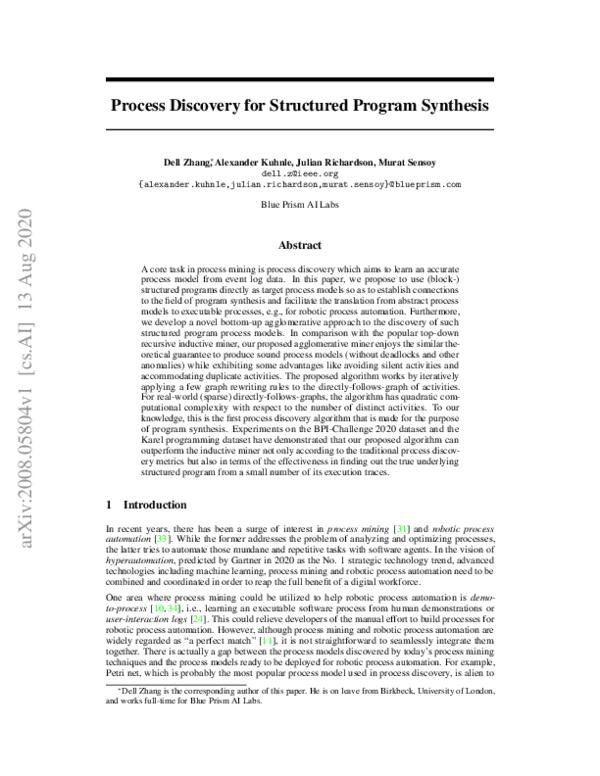 (PDF) Process Discovery for Structured Program Synthesis | Dell Zhang ...
