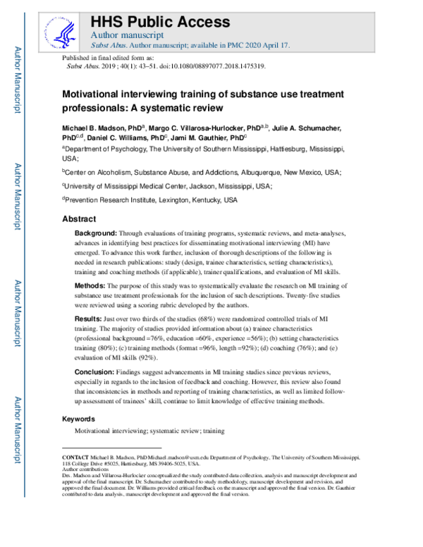 (PDF) Motivational Interviewing Training of Substance Use Treatment ...