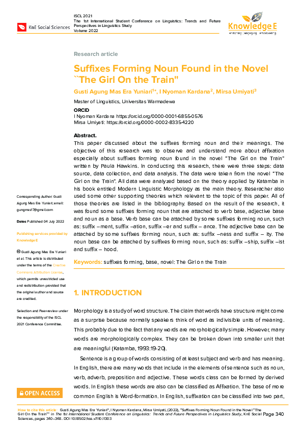 (PDF) Suffixes Forming Noun Found in the Novel "The Girl On the Train